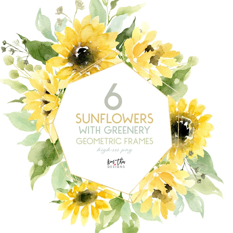 Sunflower Gold Geometric Watercolor Frames - Etsy