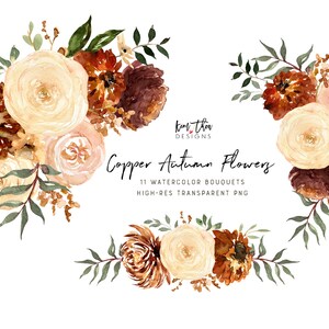 Eleven Copper Autumn Watercolor Floral Bouquets | Autumn Watercolor ...