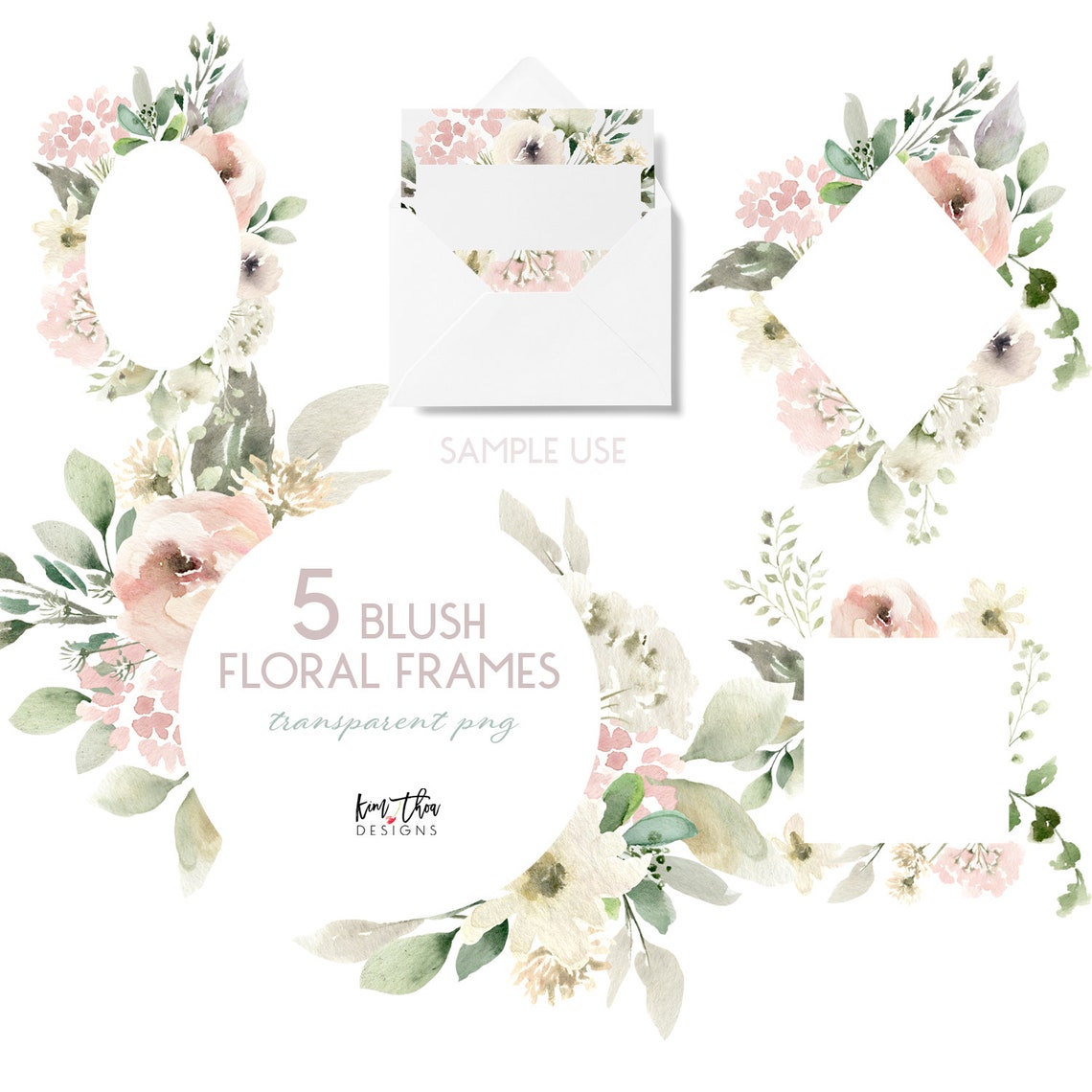 Blush Watercolor Floral and Geometric Frames - Etsy