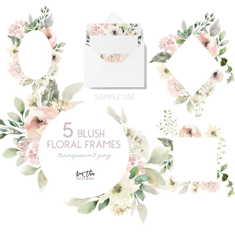 Blush Watercolor Floral and Geometric Frames - Etsy