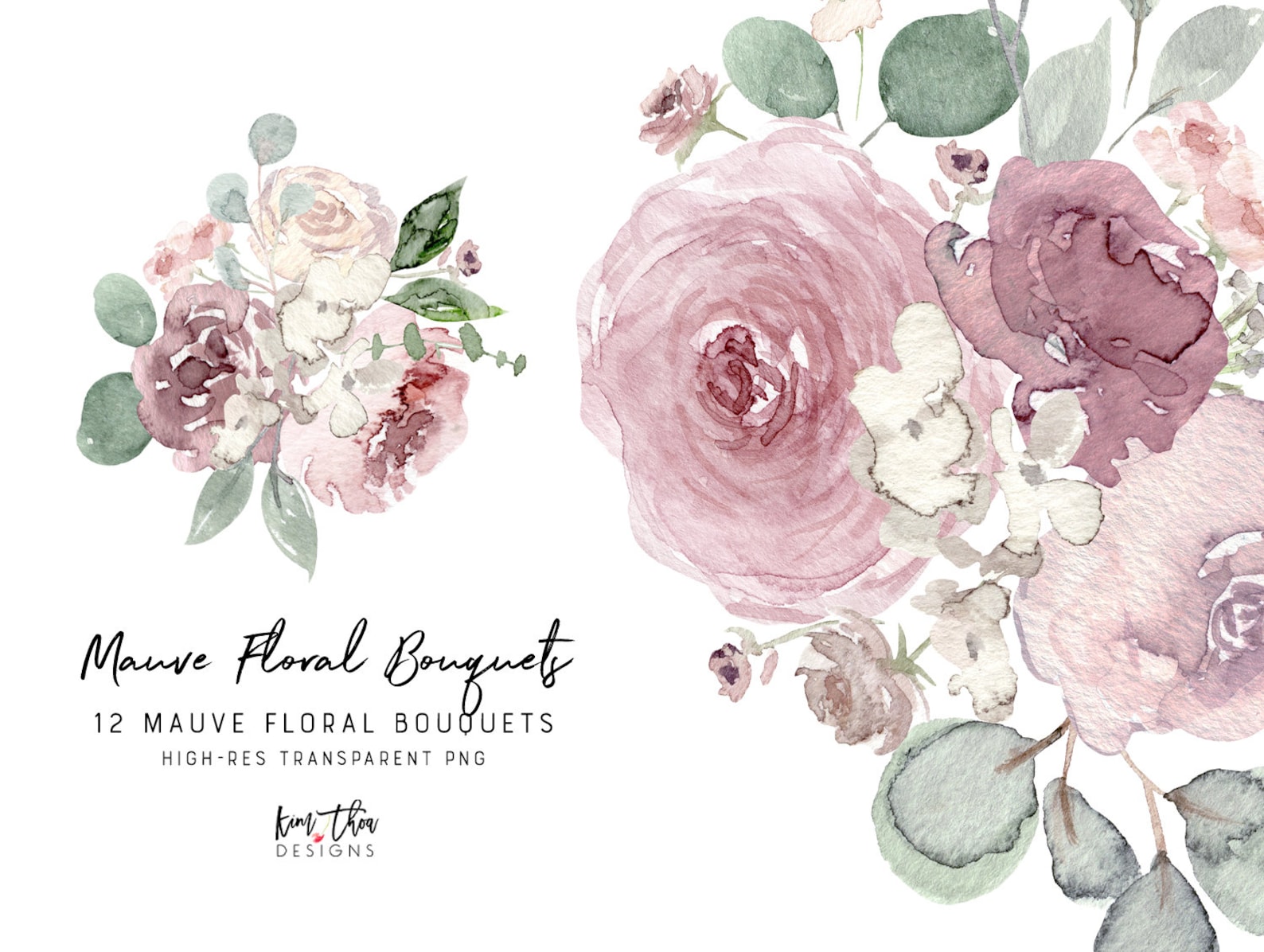 Mauve Watercolor Flowers Clipart Mauve Neutral Flowers PNG - Etsy