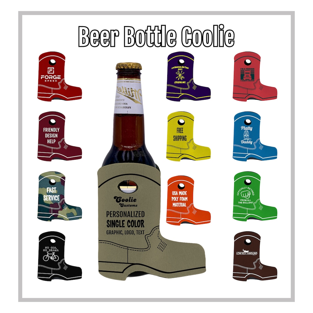 25 Minimum Custom Foam Boot Shaped Bottle Coolie. Logo, Graphic, Text ...