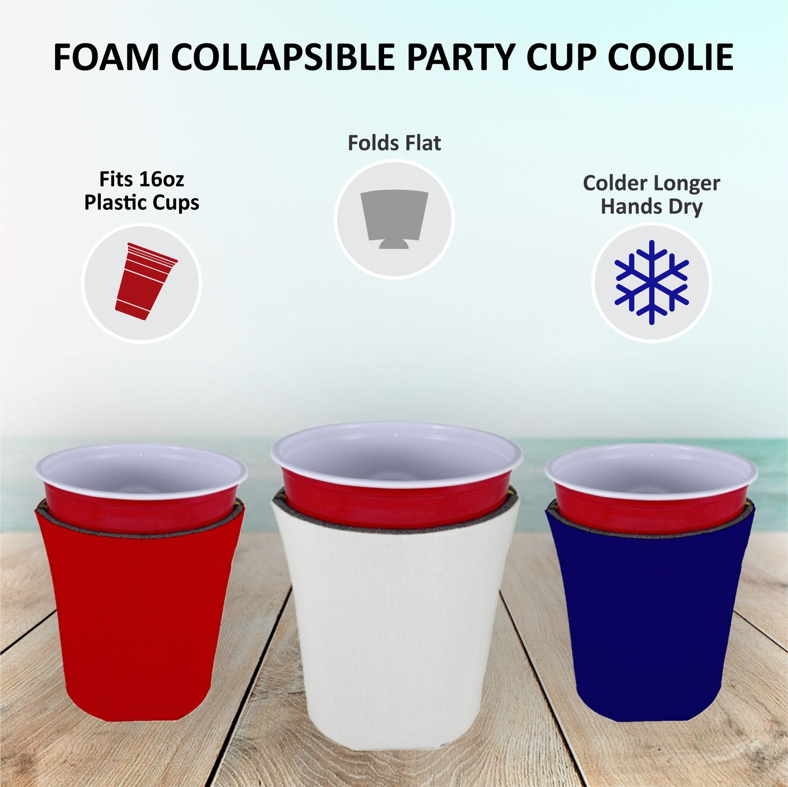 Blank Foam Collapsible Party Cup Coolie Variety Color Pack. Made in USA ...