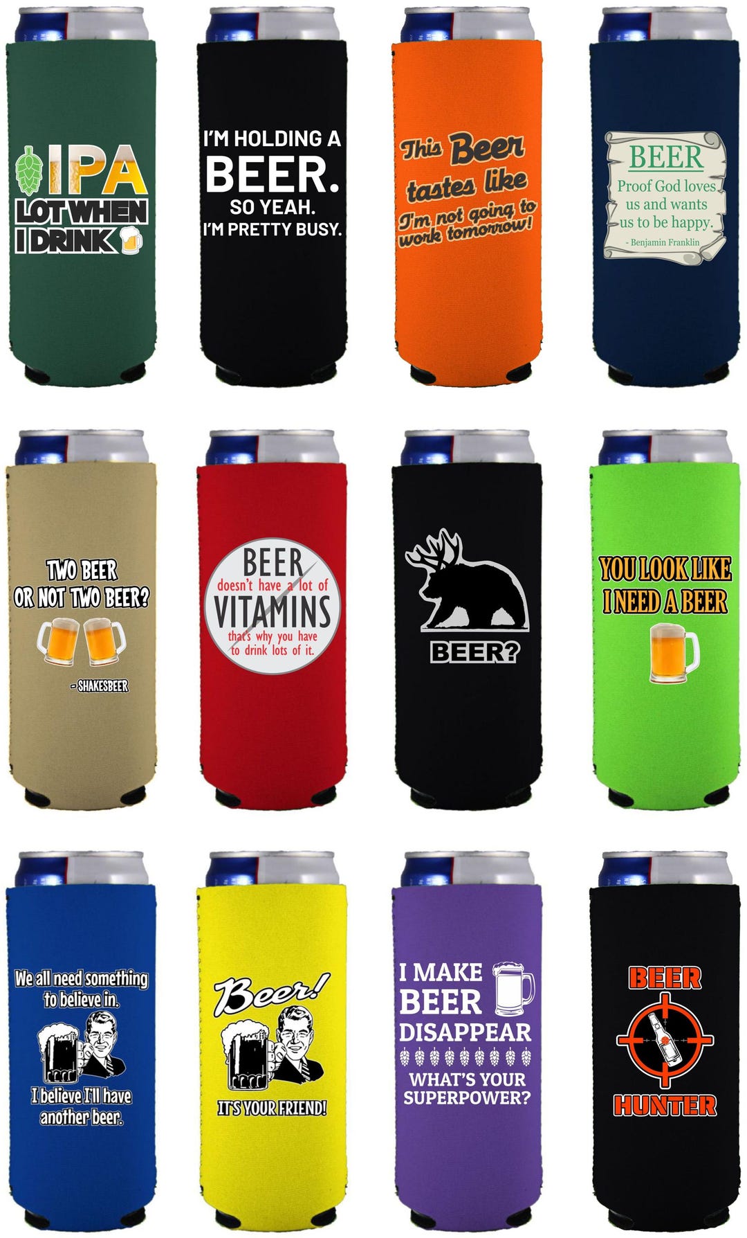 Beer Jokes Funny Slim Can Coolie Designs 12 Pack - Etsy