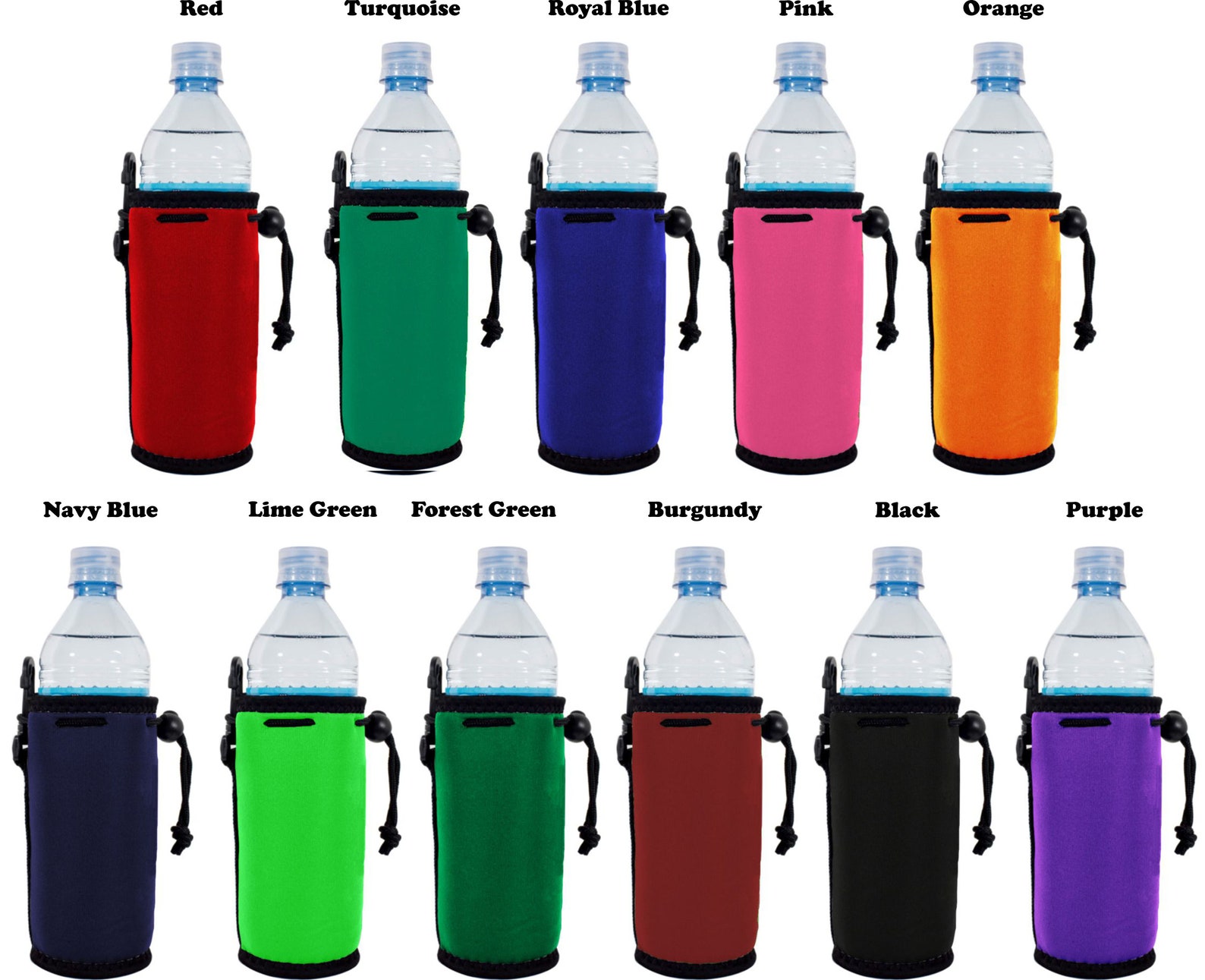 Blank Neoprene Water Bottle Coolie With Drawstring and Clip. Choice of ...
