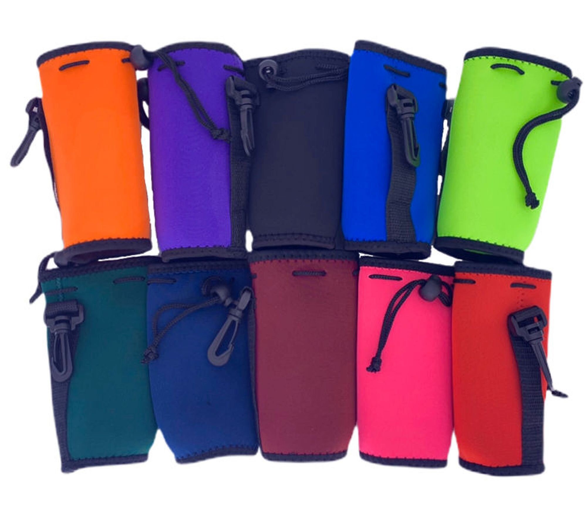 Blank Neoprene Water Bottle Coolie With Drawstring and Clip. Choice of ...