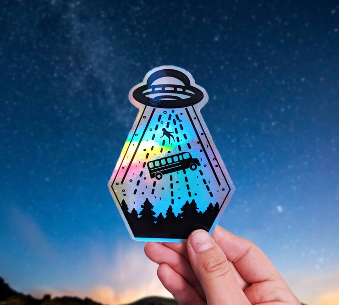 Holographic Skoolie Alien Abduction Sticker for Laptop, Van, Water ...