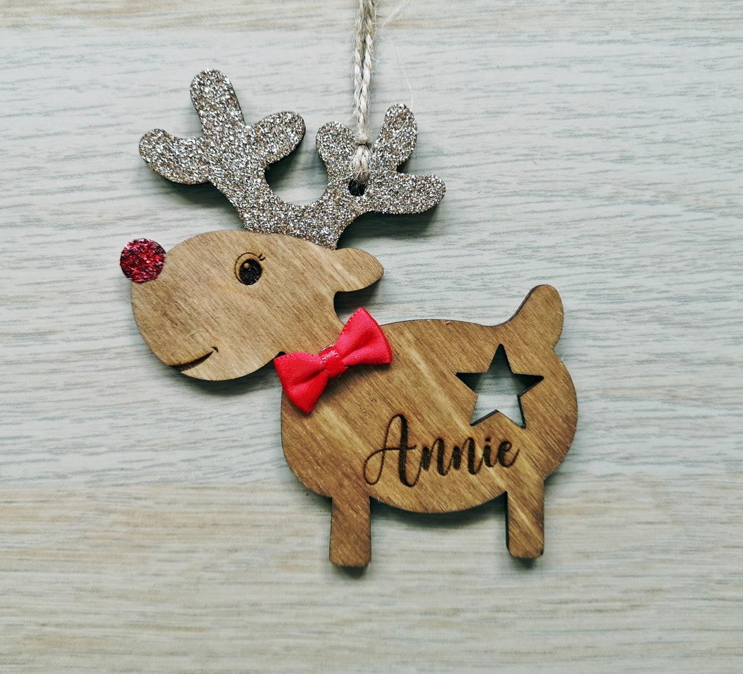 Personalised Engraved Wooden Reindeers, Christmas Tree Decoration ...