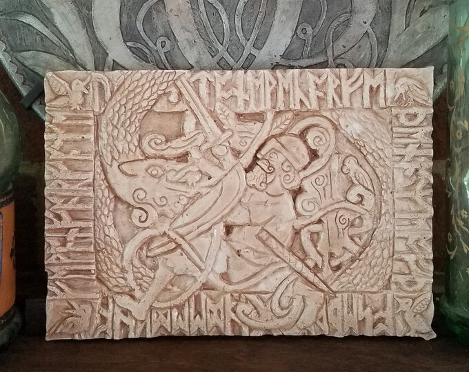 Sigurd Medieval Norse Hero Rune Stone Carving Tablet Plaque - Etsy