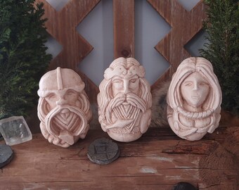Set of 3 Norse Totems Viking Gods Idols Odin Thor Freya Freyja Asatru ...