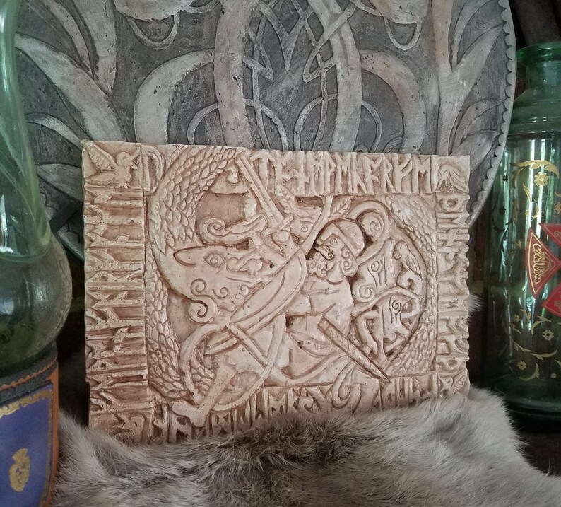 Sigurd Medieval Norse Hero Rune Stone Carving Tablet Plaque - Etsy