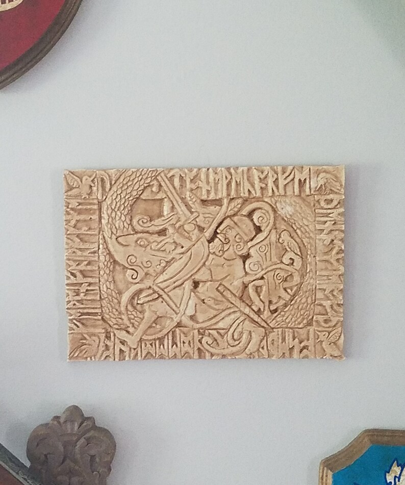 Sigurd Medieval Norse Hero Rune Stone Carving Tablet Plaque - Etsy