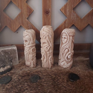 Set of 3 Norse Totems Viking Gods Idols Odin Thor Freya Freyja Asatru ...