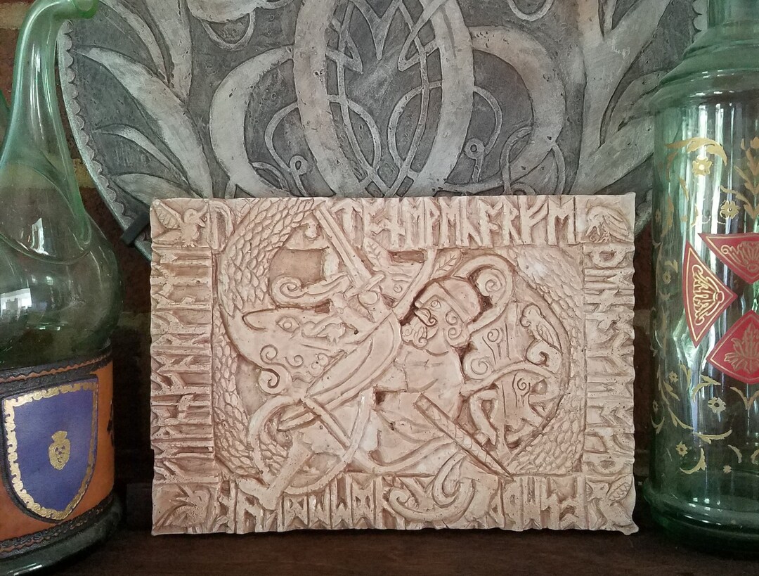 Sigurd Medieval Norse Hero Rune Stone Carving Tablet Plaque - Etsy