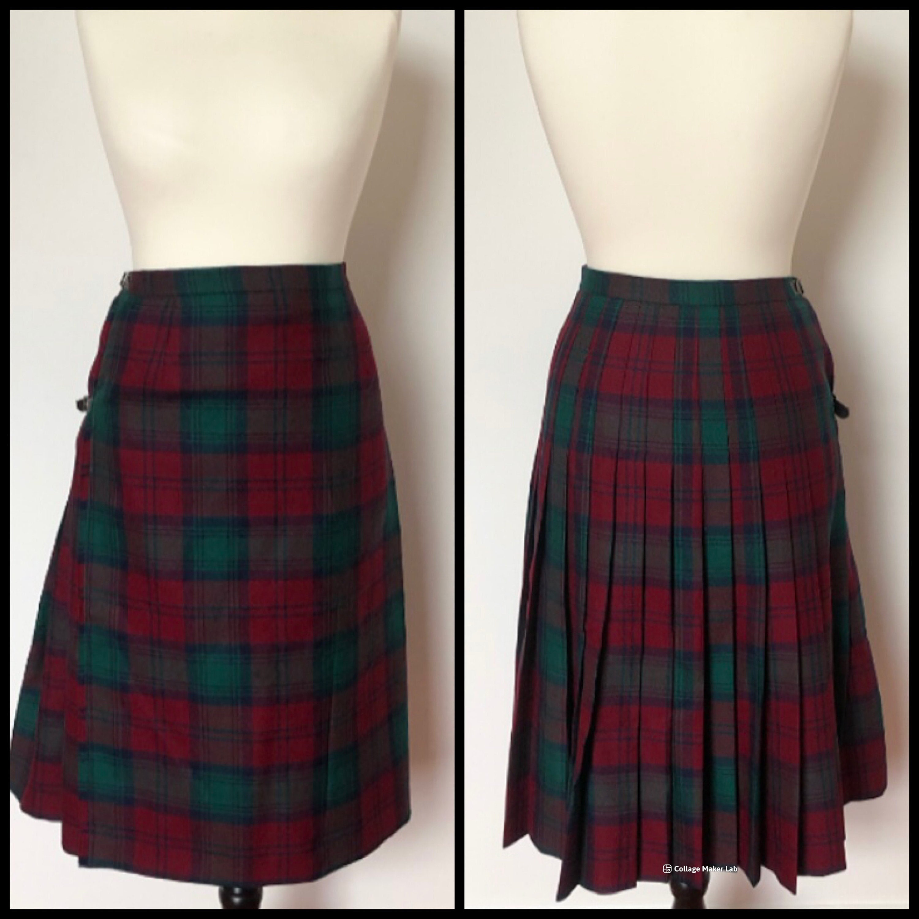Vintage Hector Russel Wine and Green Tartan Kilt UK Size 12 - Etsy