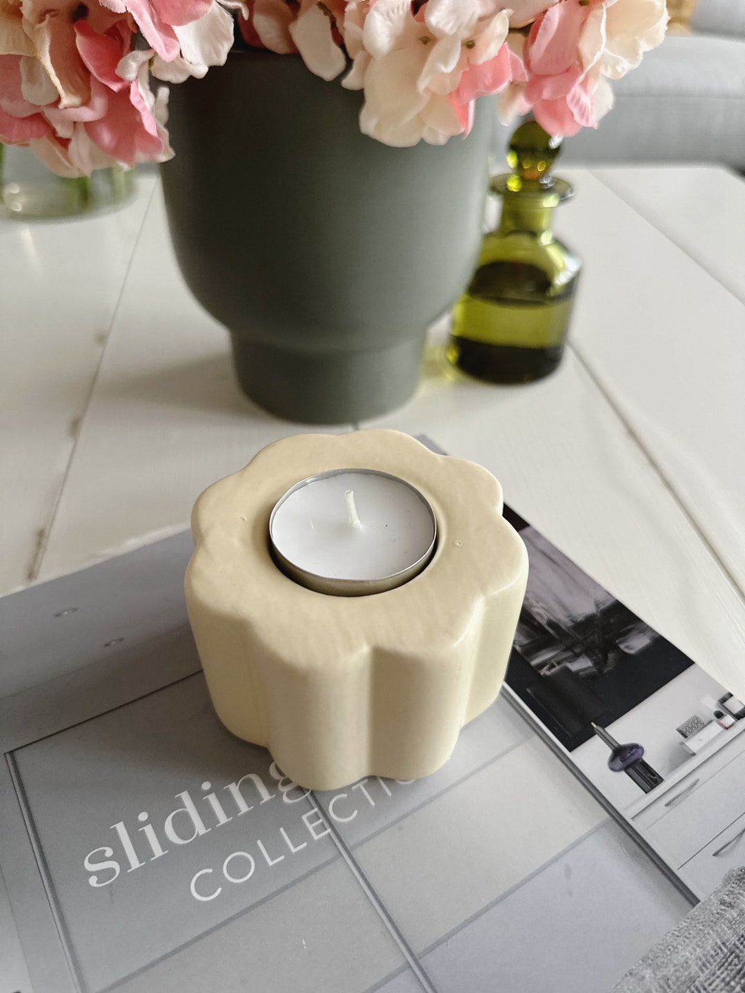 Yellow Daisy Ceramic Tea Light Holder - Home Decor - Etsy