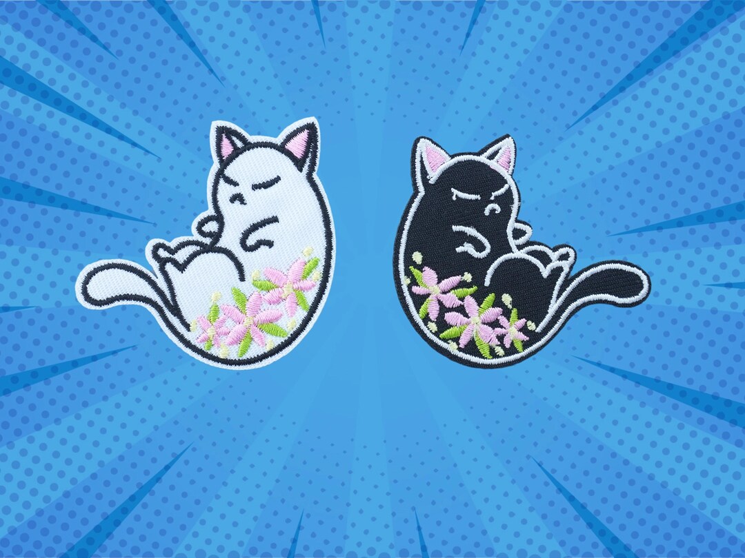 Cute Cat Patch, 2 Pretty Design Embroidered Iron / Sewing on Applique ...