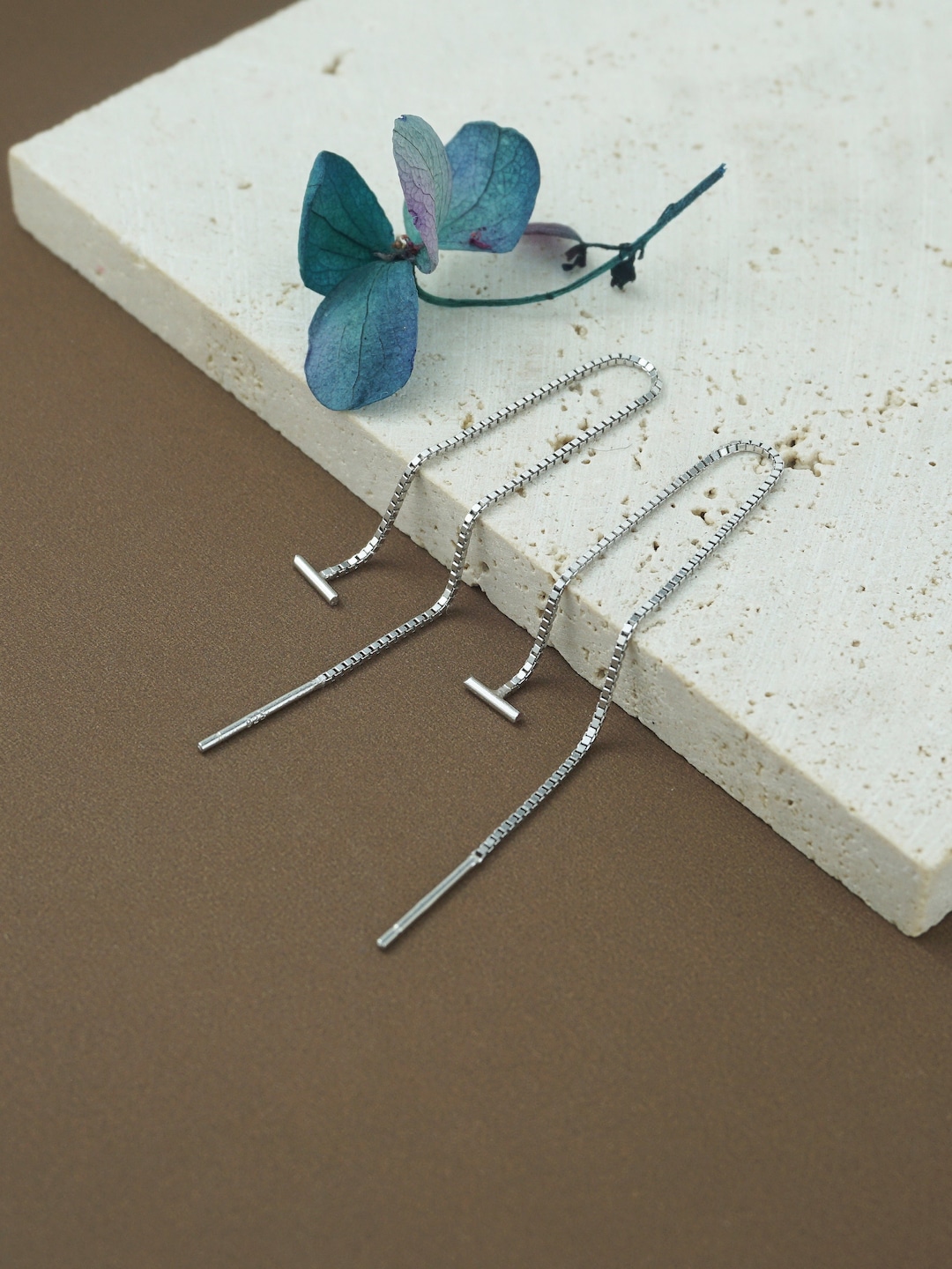 Pair of 5mm Short Bar Head Asymmetry Dangle Threader Earring in ...