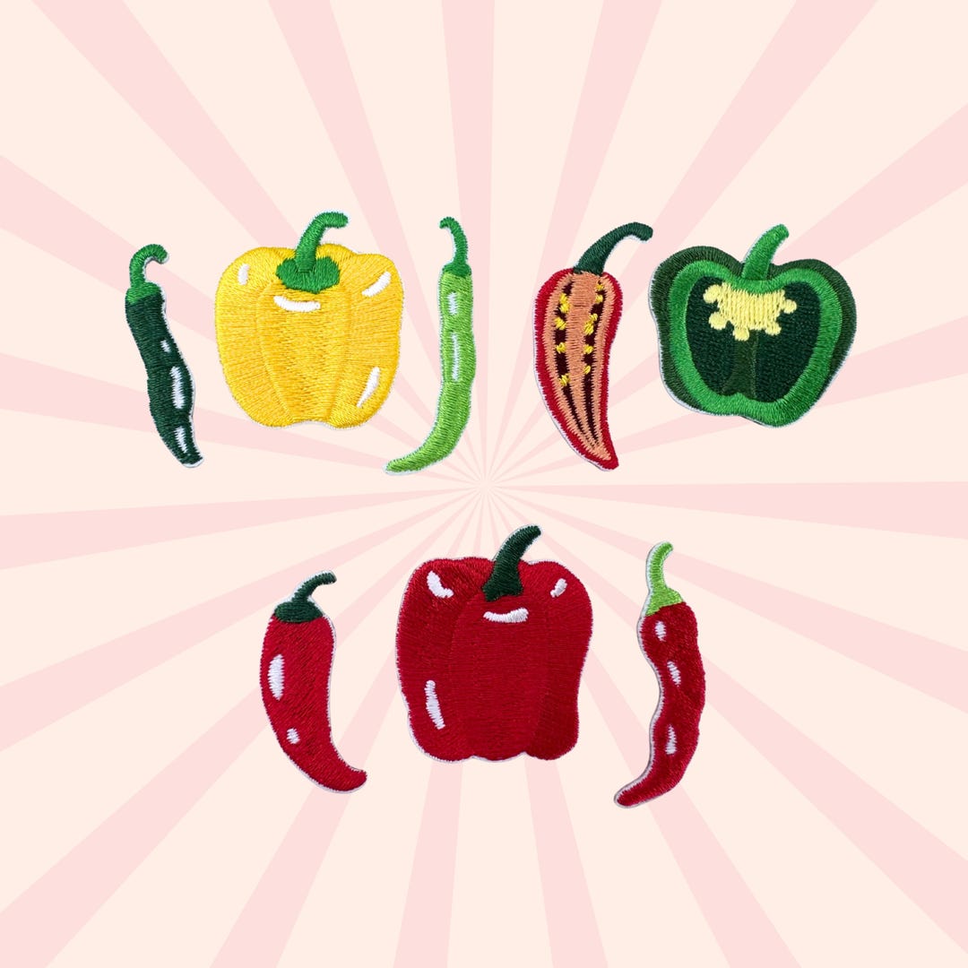Quirky Chilli Pepper Embroidered Patch Sticker, Sewing on Applique, DIY ...