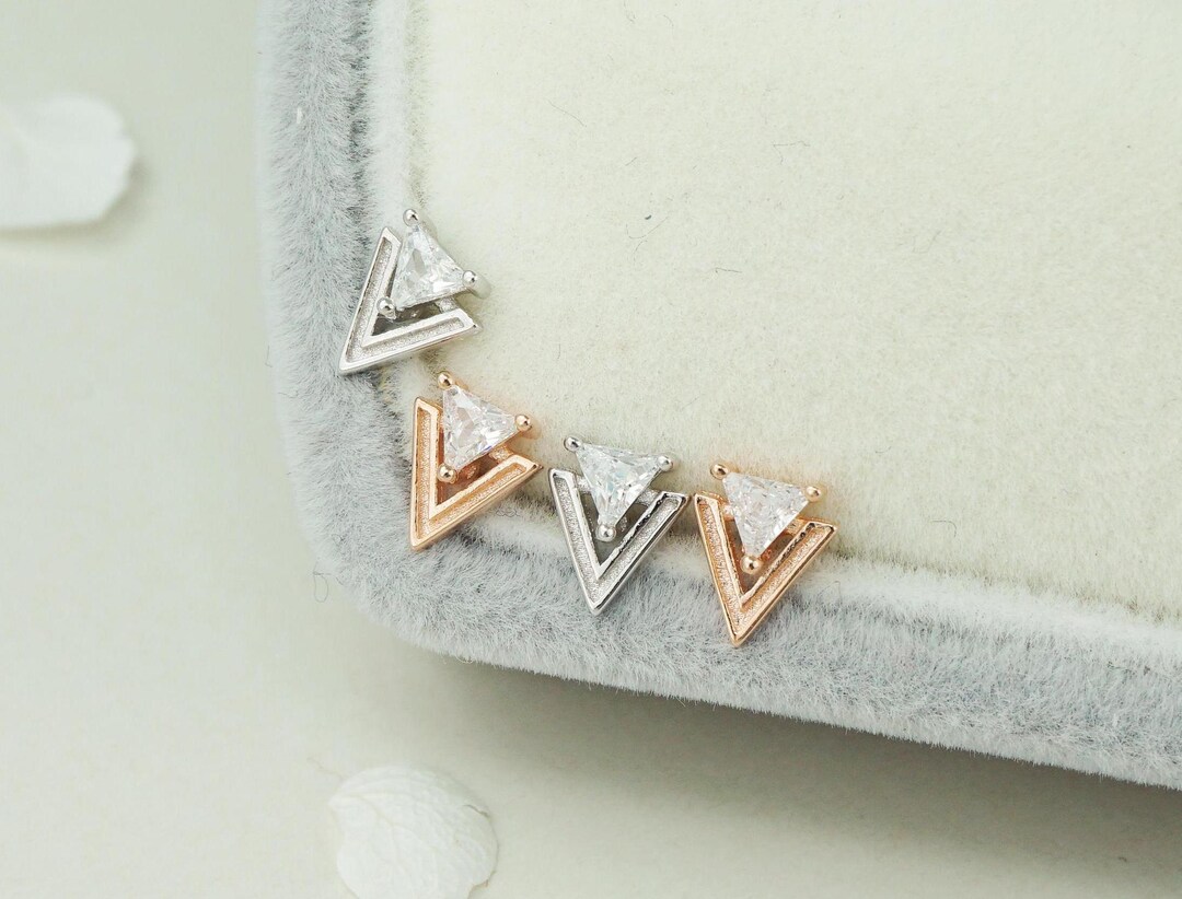 Tiny Double Triangle Arrowhead Stud Earring Pair in Sterling Silver or ...