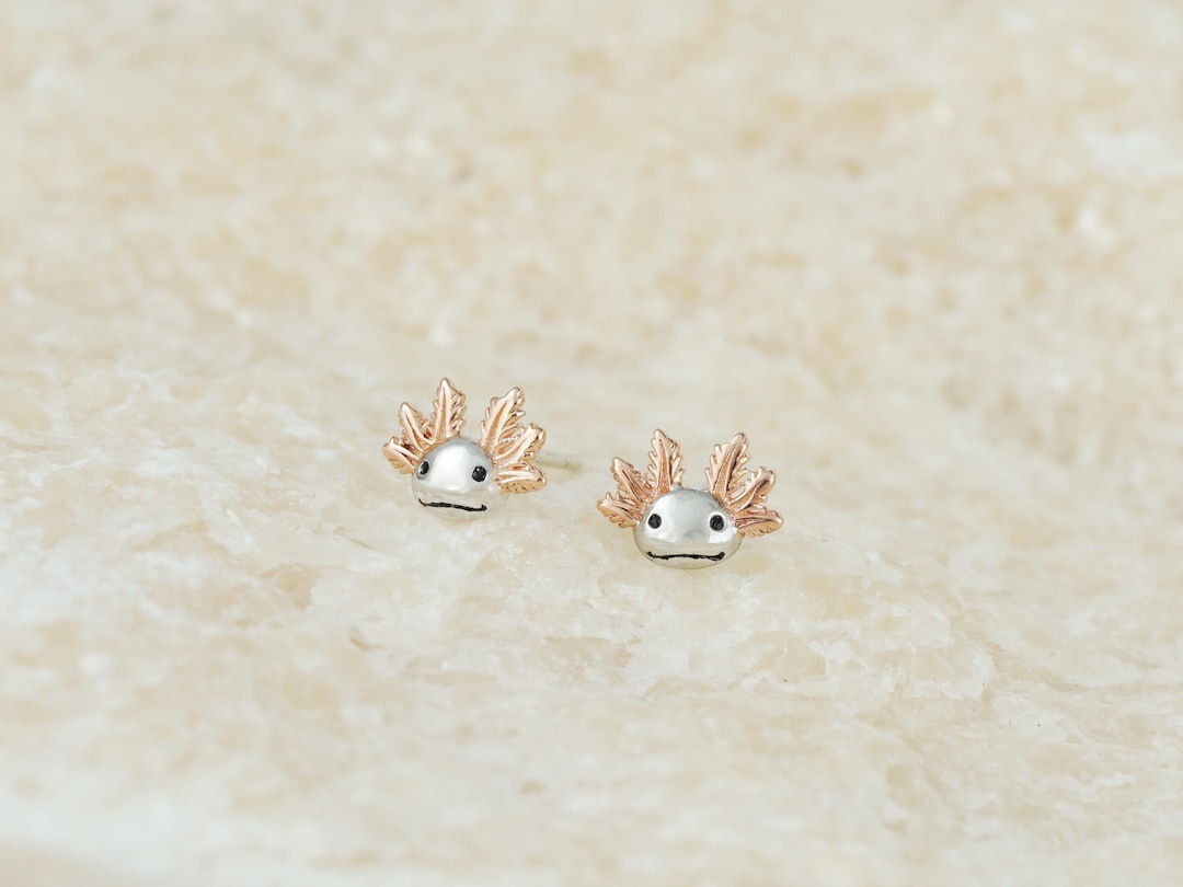 Pair of Tiny Axolotl Stud Earring in 925 Sterling Silver With Rose Gold ...