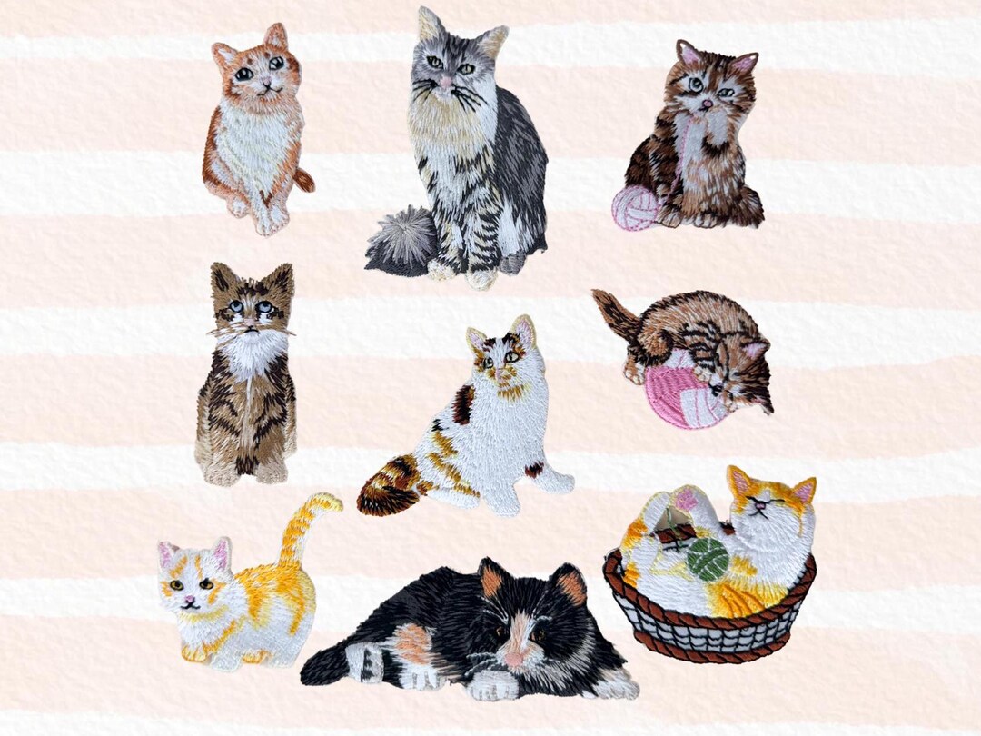 Pretty Cat Patch, 9 Funny Design, Embroidered Iron / Sewing on Applique ...