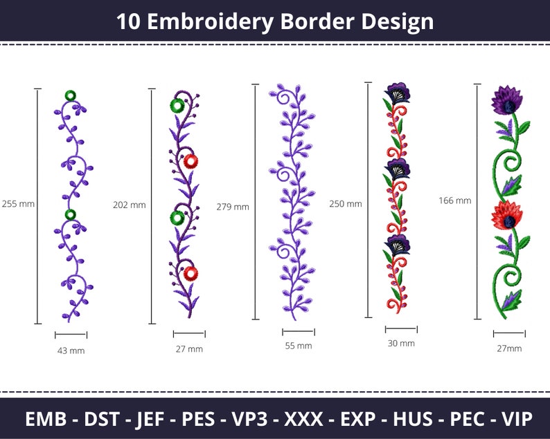 10 Endless Border Embroidery Design Bundle Machine Embroidery - Etsy
