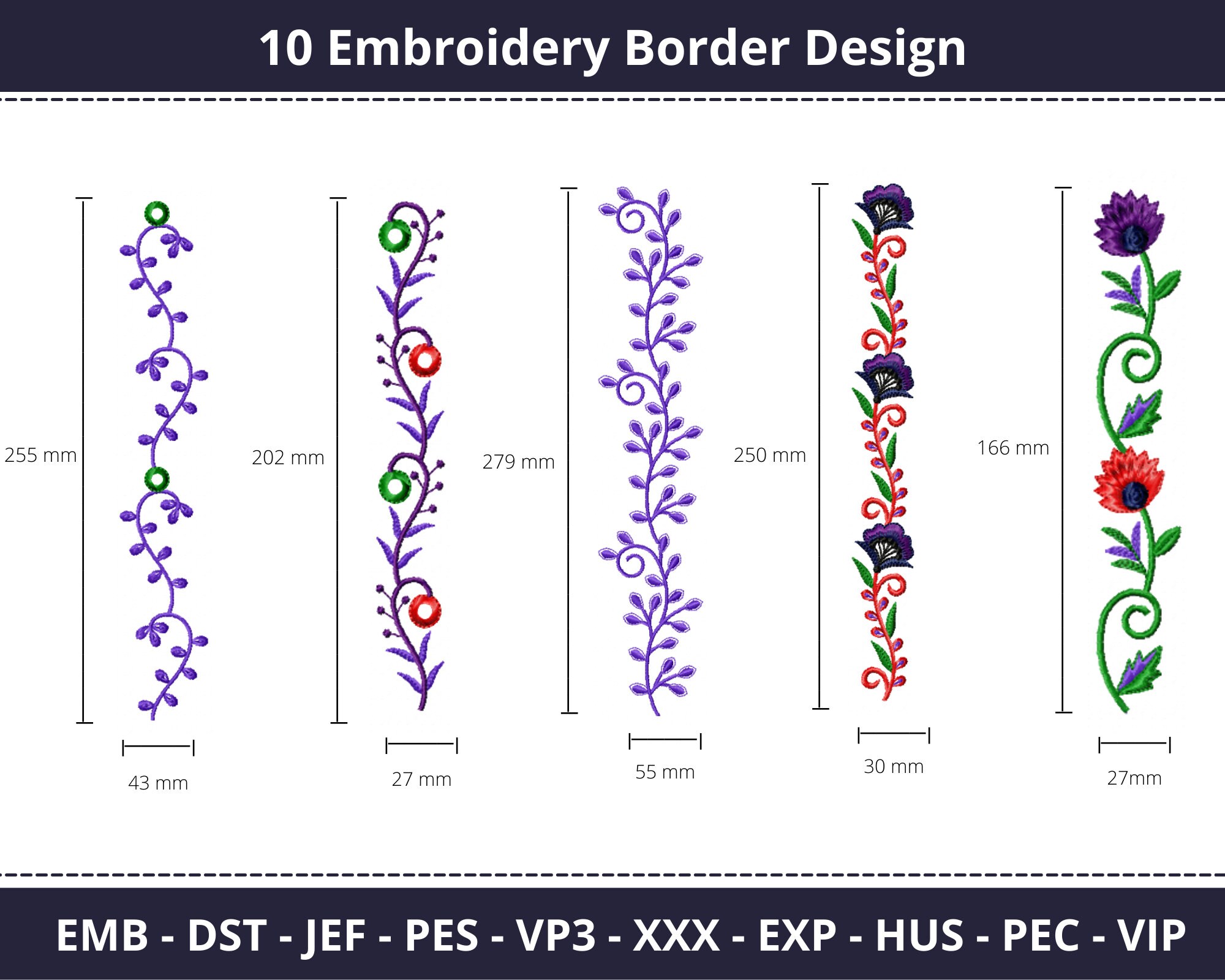 10 Endless Border Embroidery Design Bundle Machine Embroidery - Etsy