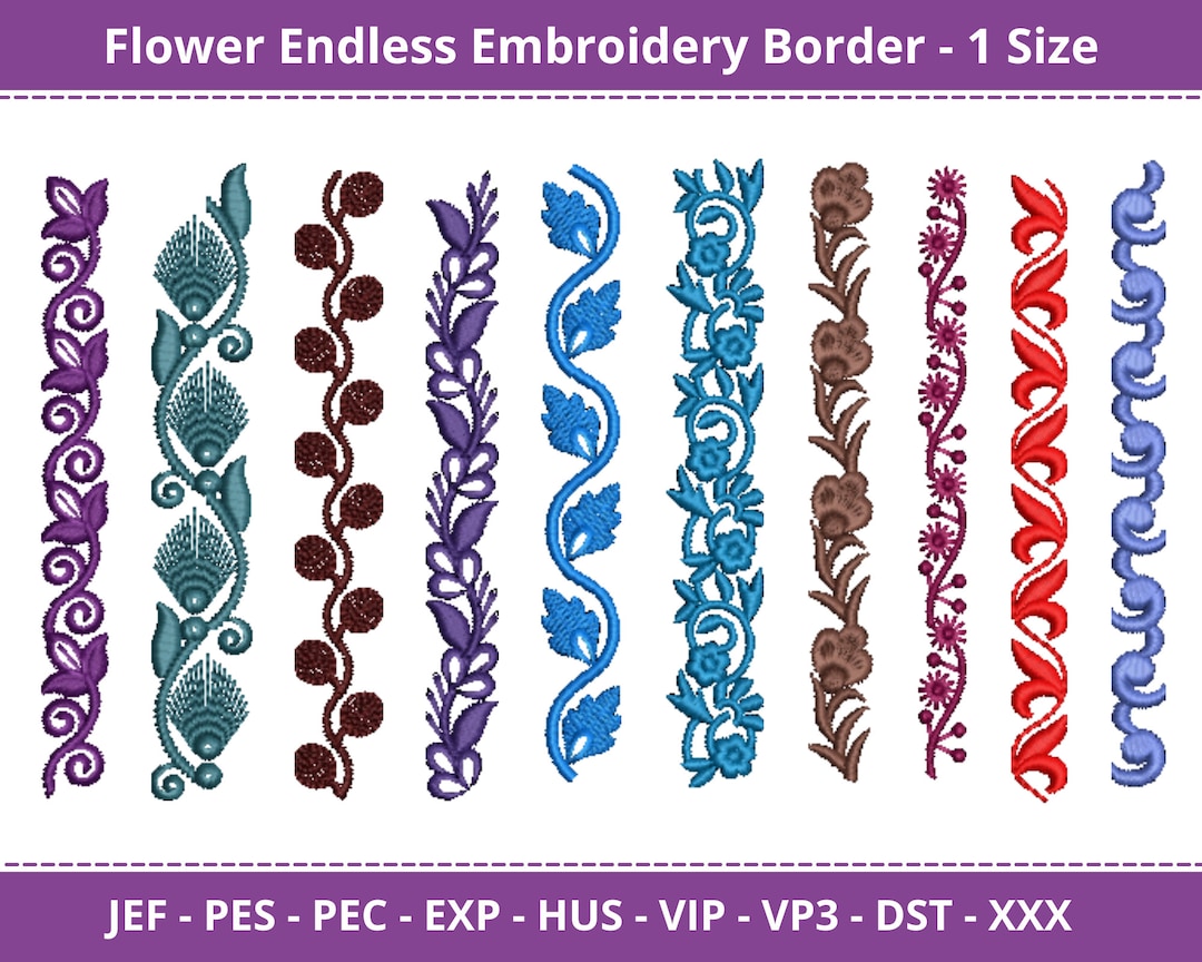 Flower Border Machine Embroidery Designs - Floral Endless Embroidery ...