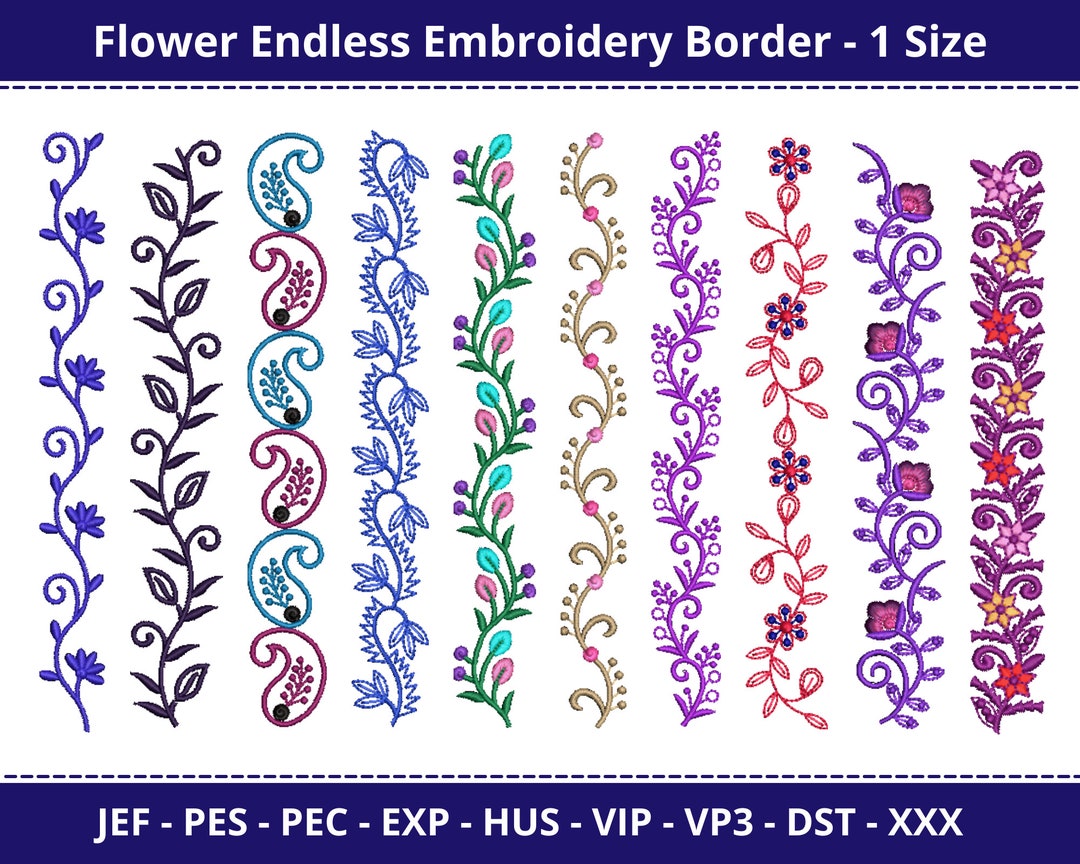 Flower Border Machine Embroidery Designs - Floral Endless Embroidery ...