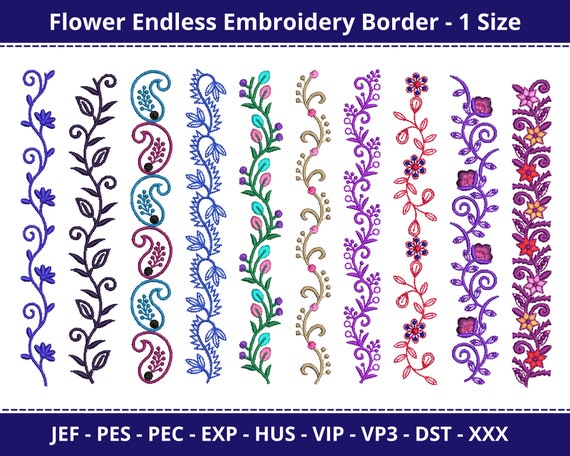 Flower Border Machine Embroidery Designs Floral Endless Embroidery Border Patterns 10 Border 8 Inch Sizes Instant Download Etsy