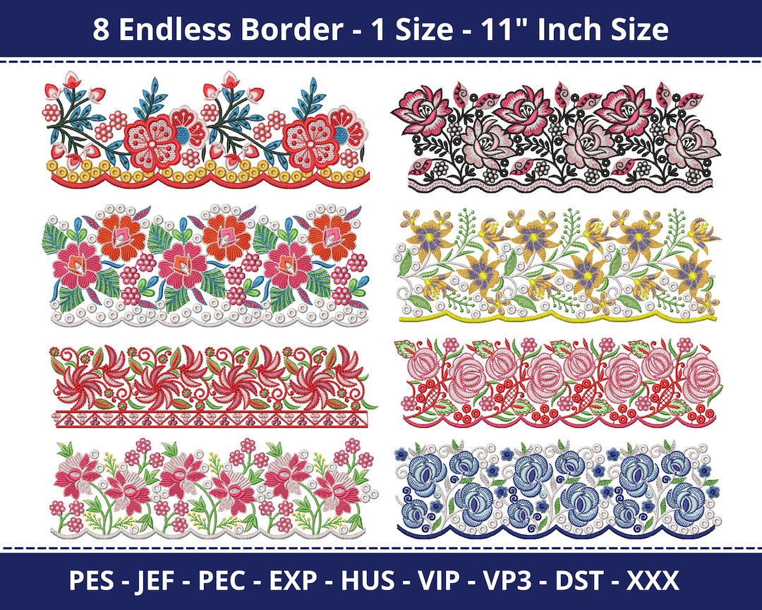 Exquisite Botanical Flower Edge Border Designs - Machine Embroidery ...