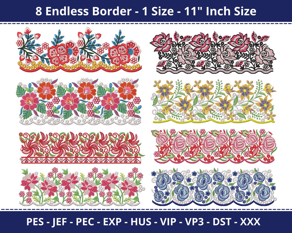 Exquisite Botanical Flower Edge Border Designs - Machine Embroidery ...