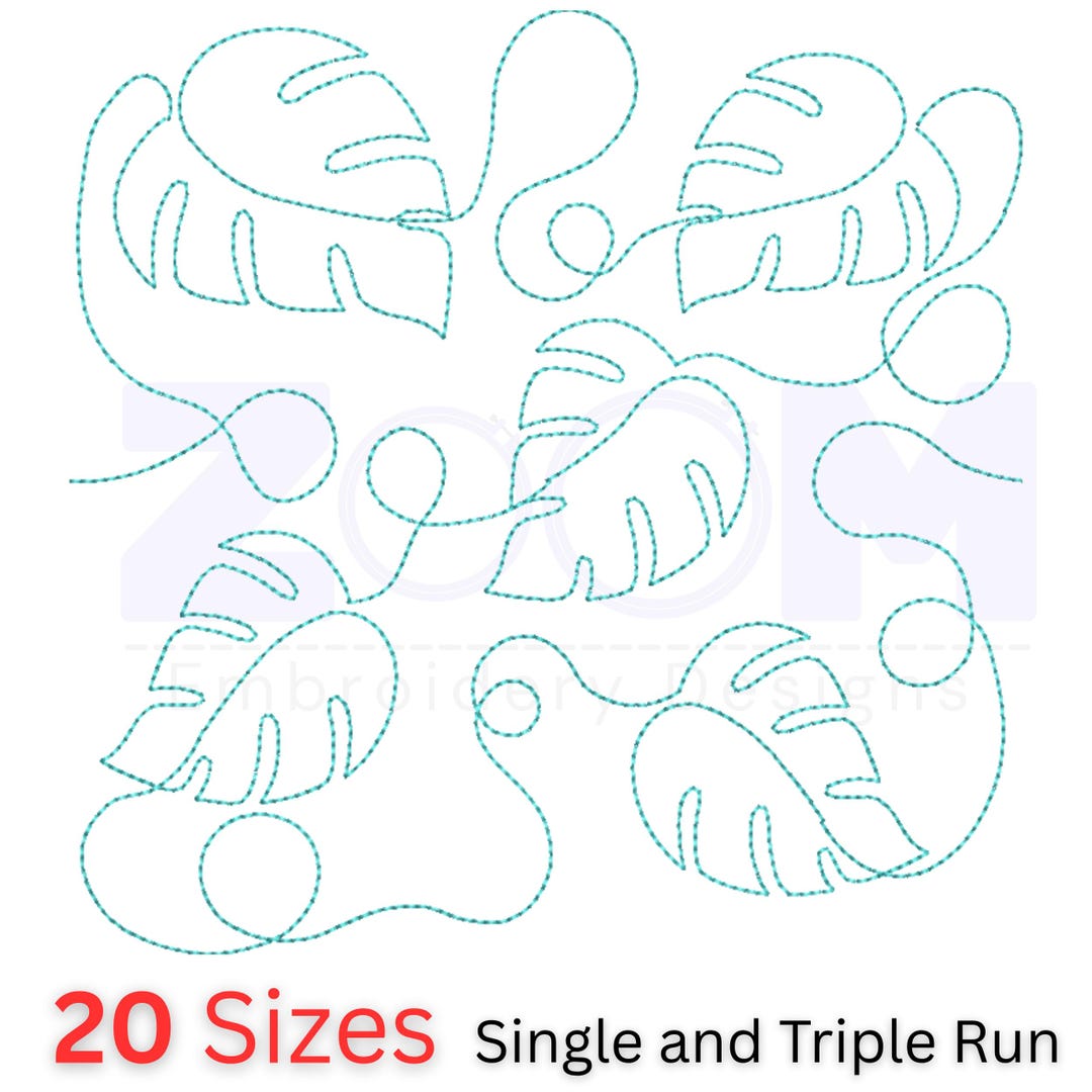 Monstera Leaf Continuous Line Quilting Design | Edge to Edge Quilt ...