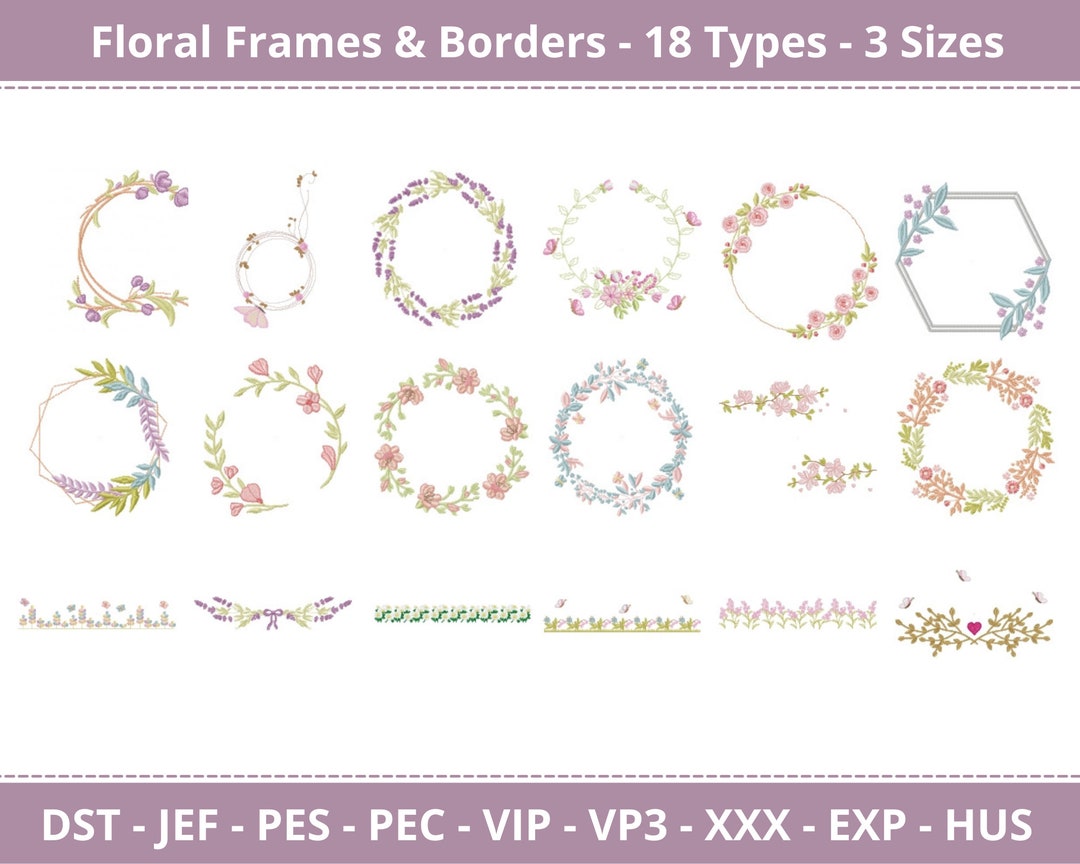 Floral Frames & Border Embroidery Designs, Flower Wreath Machine ...