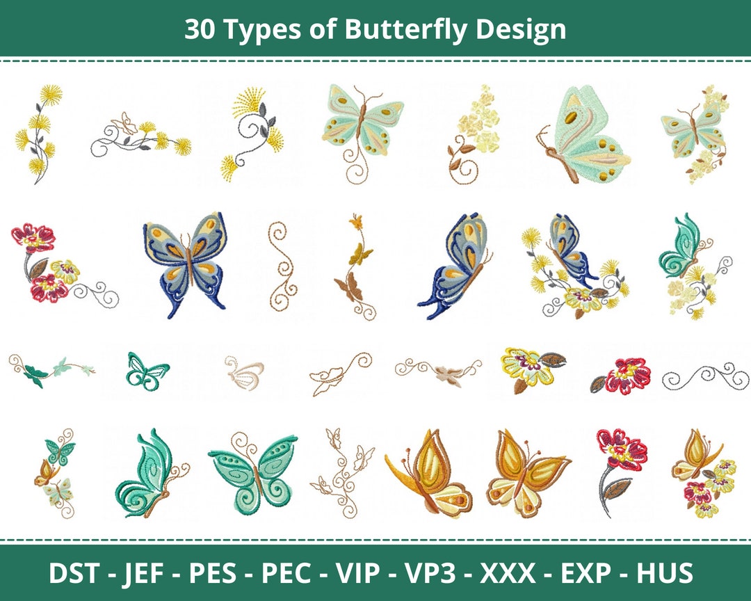 Butterfly Embroidery Designs, Floral, Garden Butterflies Decorative ...
