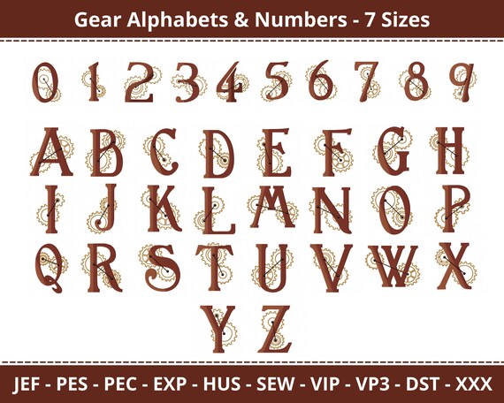 Mechanic Gear Alphabet Letters & Numbers Embroidery Designs - Etsy