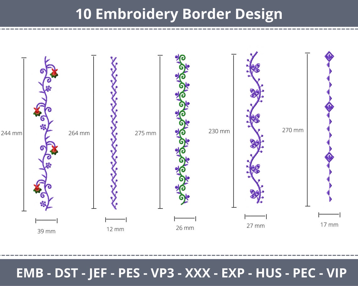 10 Endless Border Embroidery Design Bundle, Machine Embroidery Designs ...