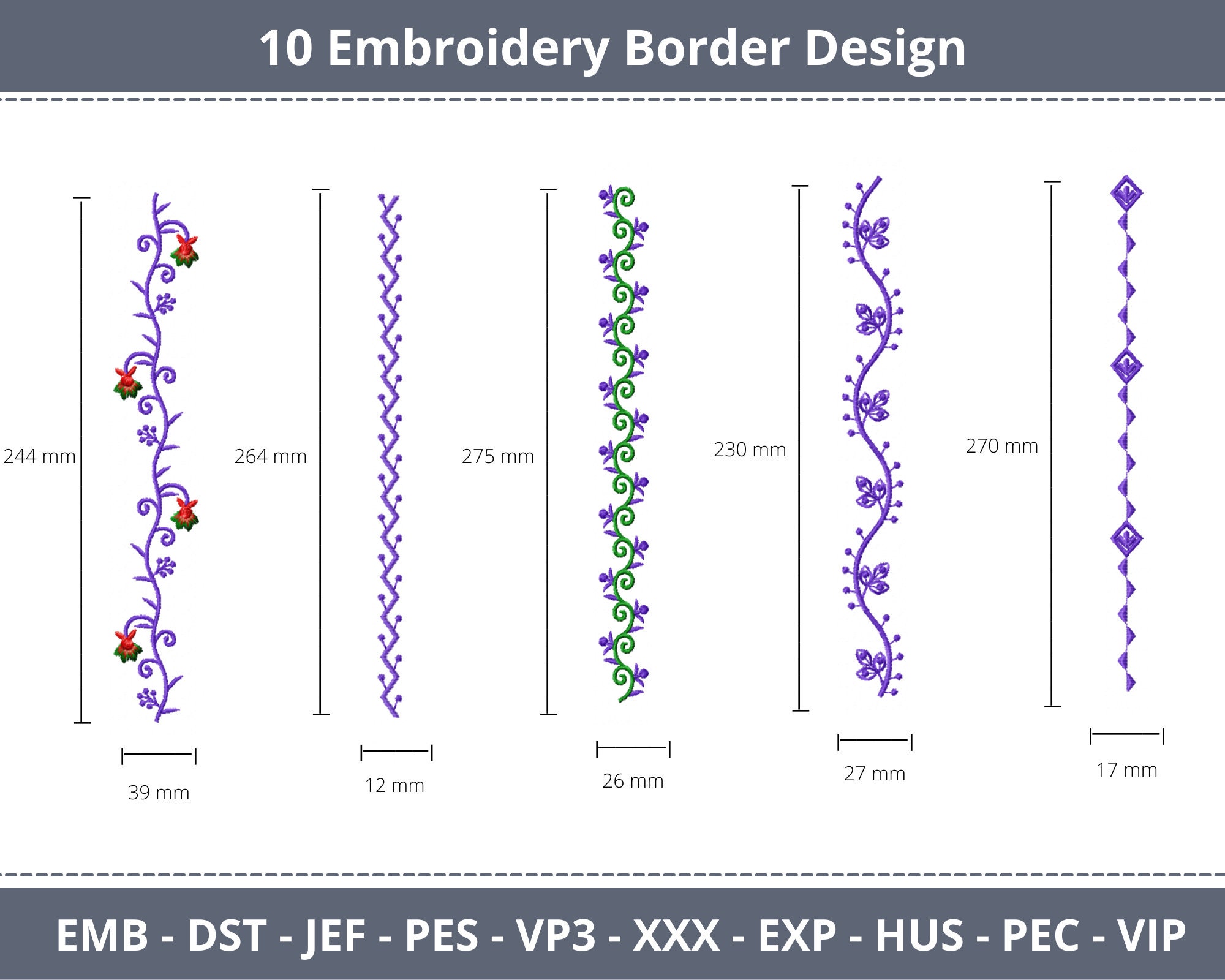 10 Endless Border Embroidery Design Bundle Machine Embroidery - Etsy