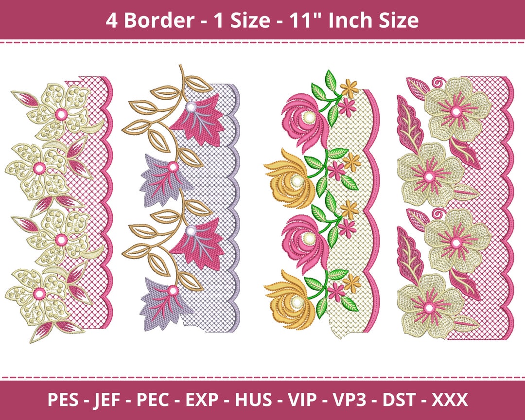 Elegant Cutwork Border Embroidery Designs, Digital Machine Files ...