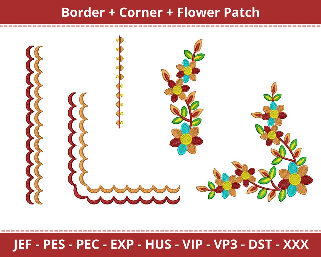Border, Corner, Flower Patch, Flower Corner - Embroidery Designs ...