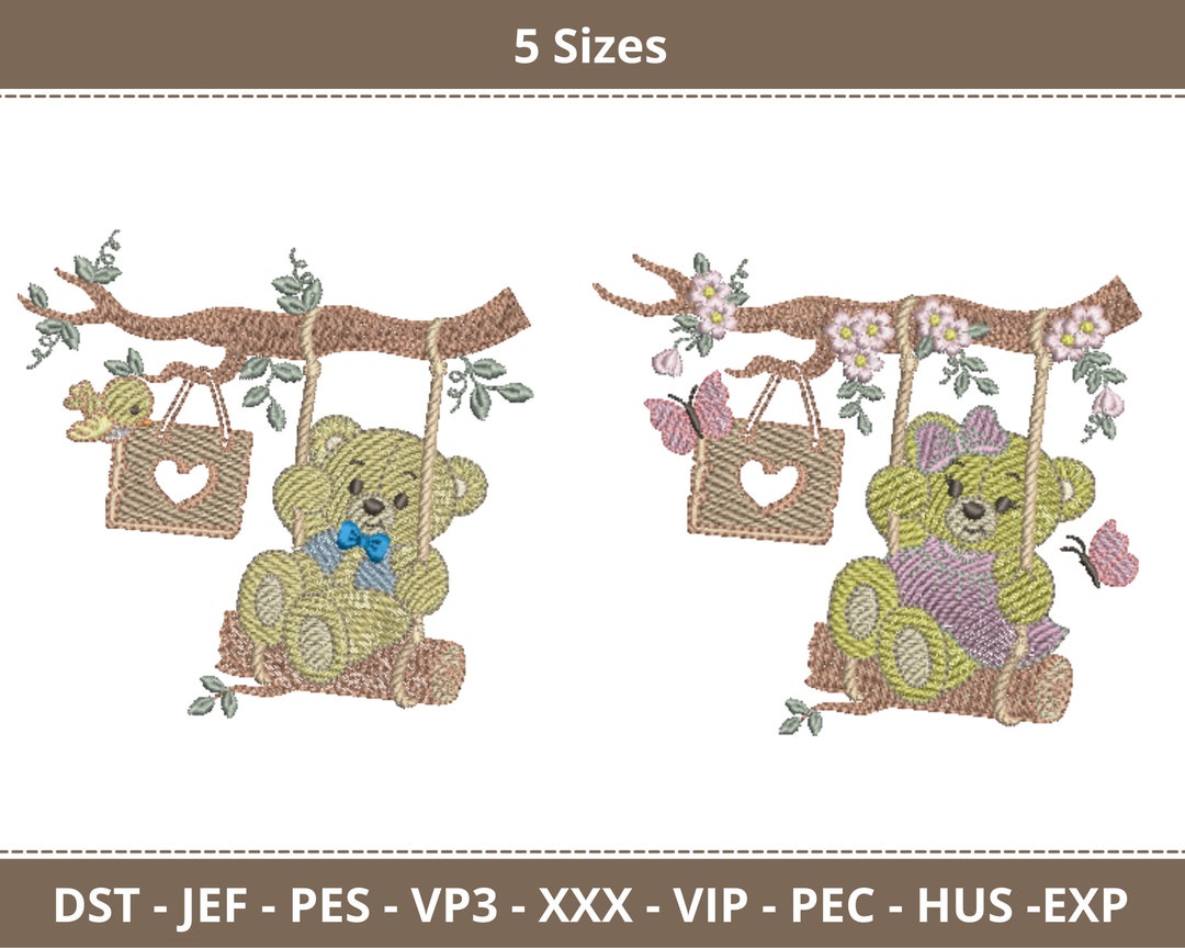 Teddy Bear Embroidery Design - Machine Embroidery Pattern – 5 Size ...