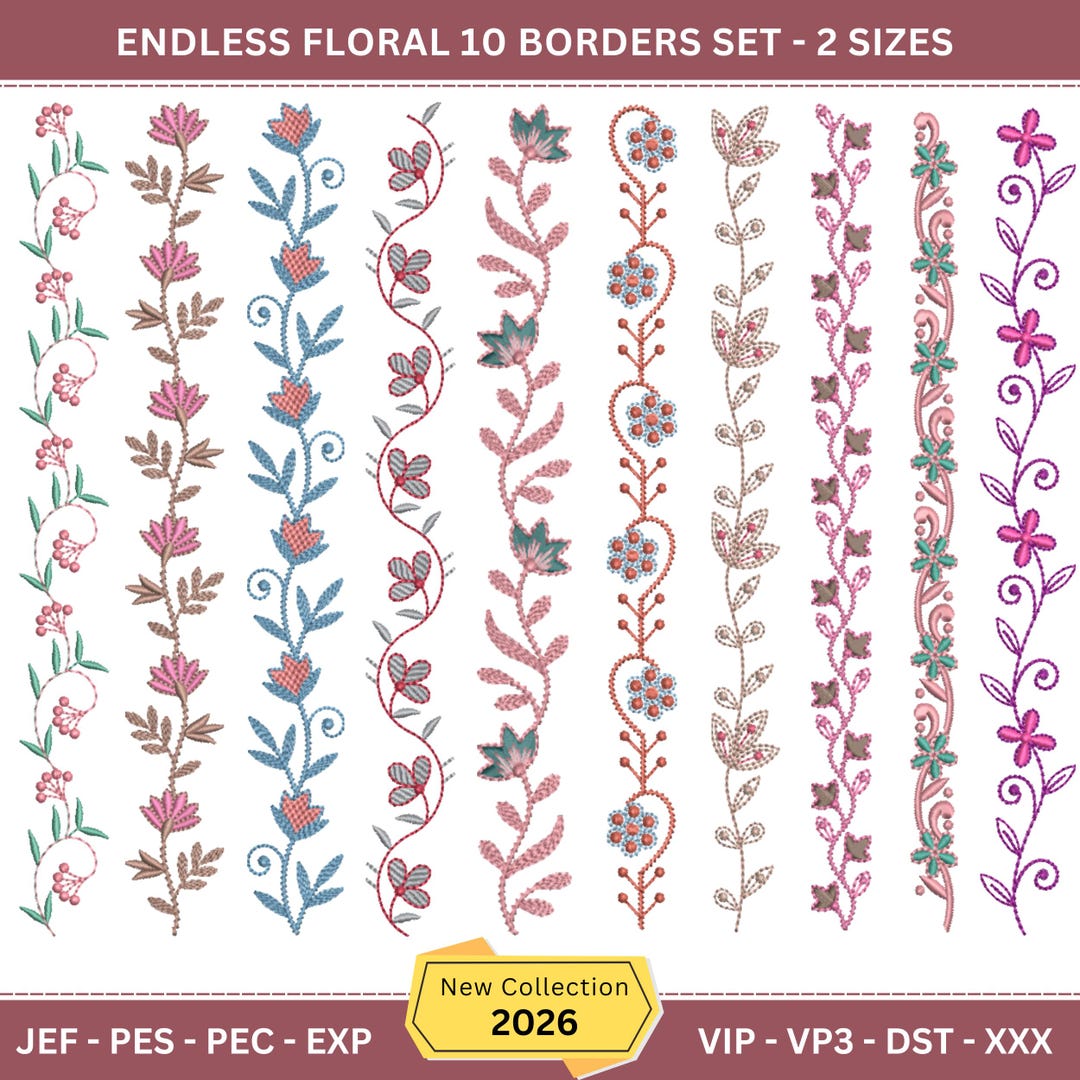 Endless Floral Border Embroidery Designs | 10 Continuous Flower Borders ...