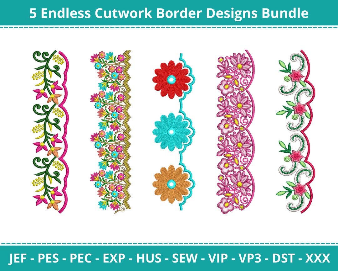 5 Endless Cutwork Embroidery Border Designs 8 Formats - Etsy