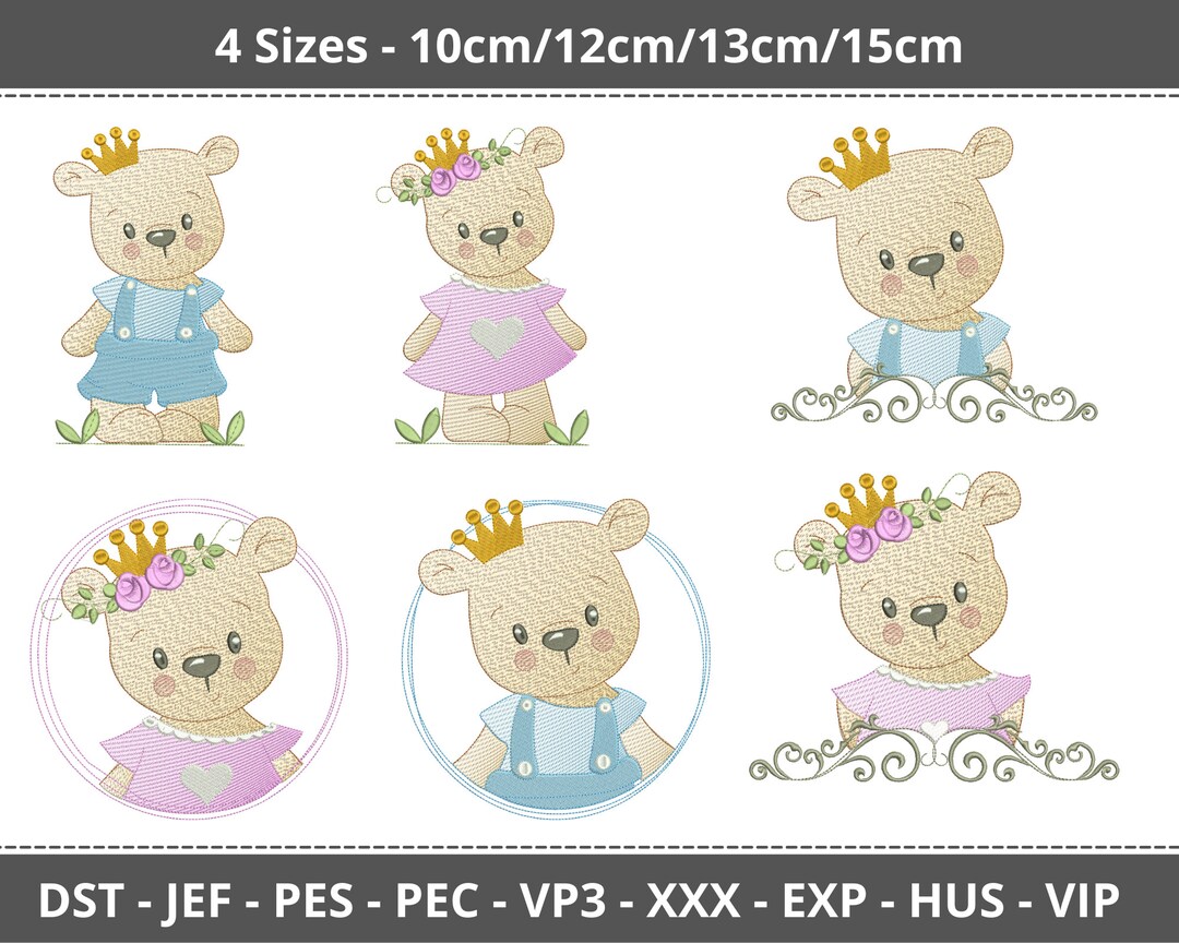 Teddy Bear Embroidery Design - Machine Embroidery Pattern – 6 Types - 4 ...