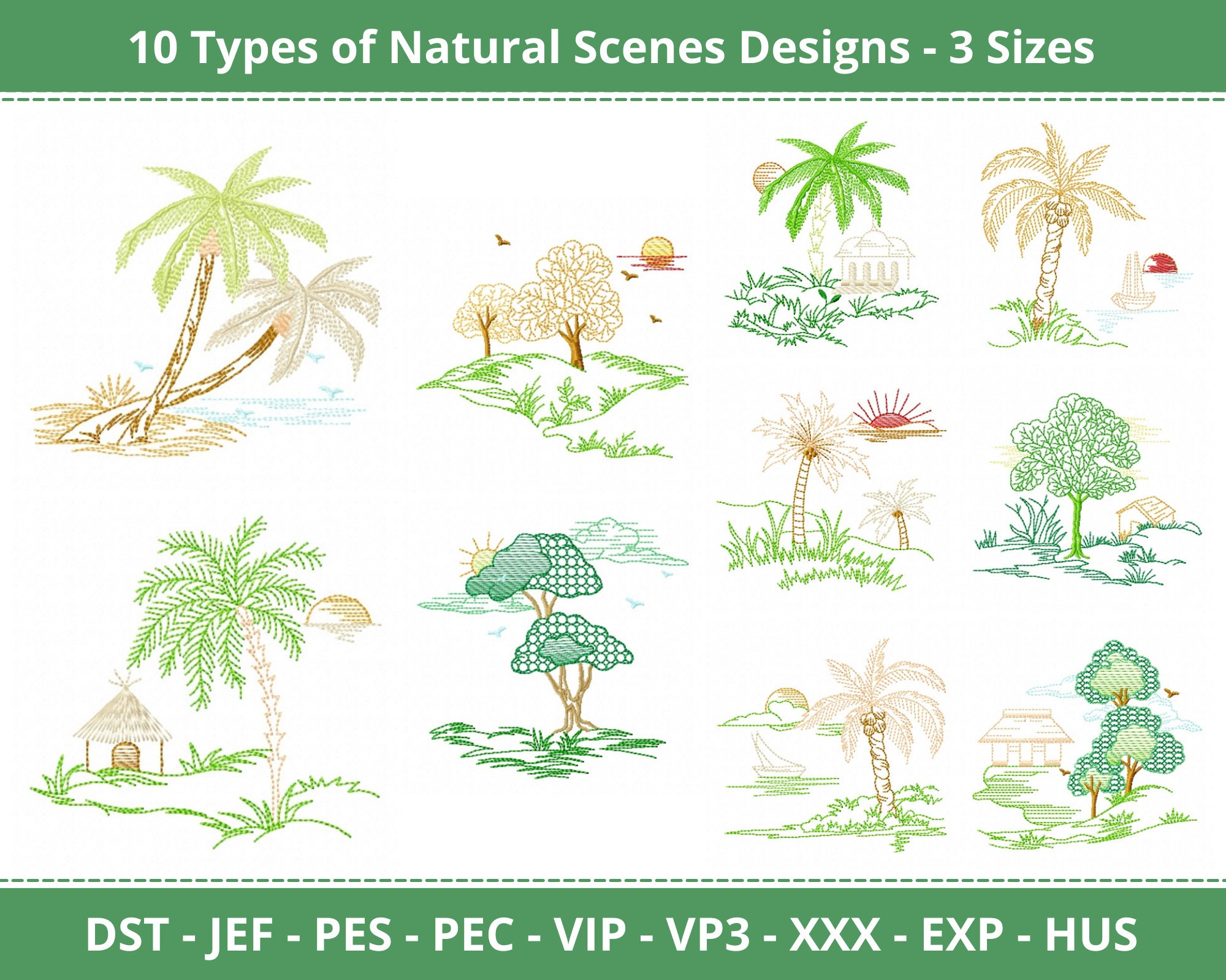 Natural Scenes Machine Embroidery Designs - Coconut Trees & Beach ...