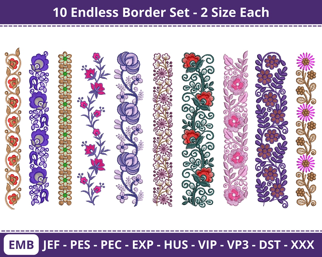 Floral Border Line Machine Embroidery Designs - Endless Flower ...
