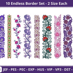 Floral Border Line Machine Embroidery Designs - Endless Flower ...