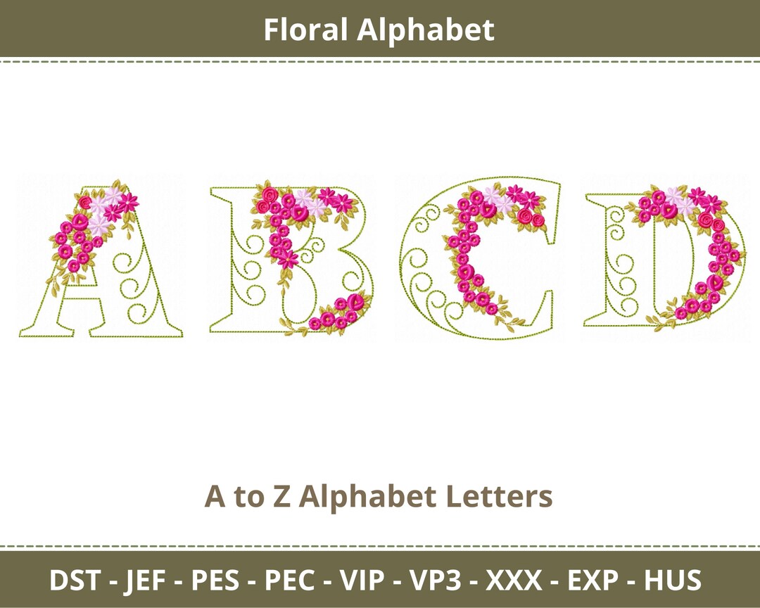 Floral Alphabet Font Embroidery Designs-instant Download - Etsy
