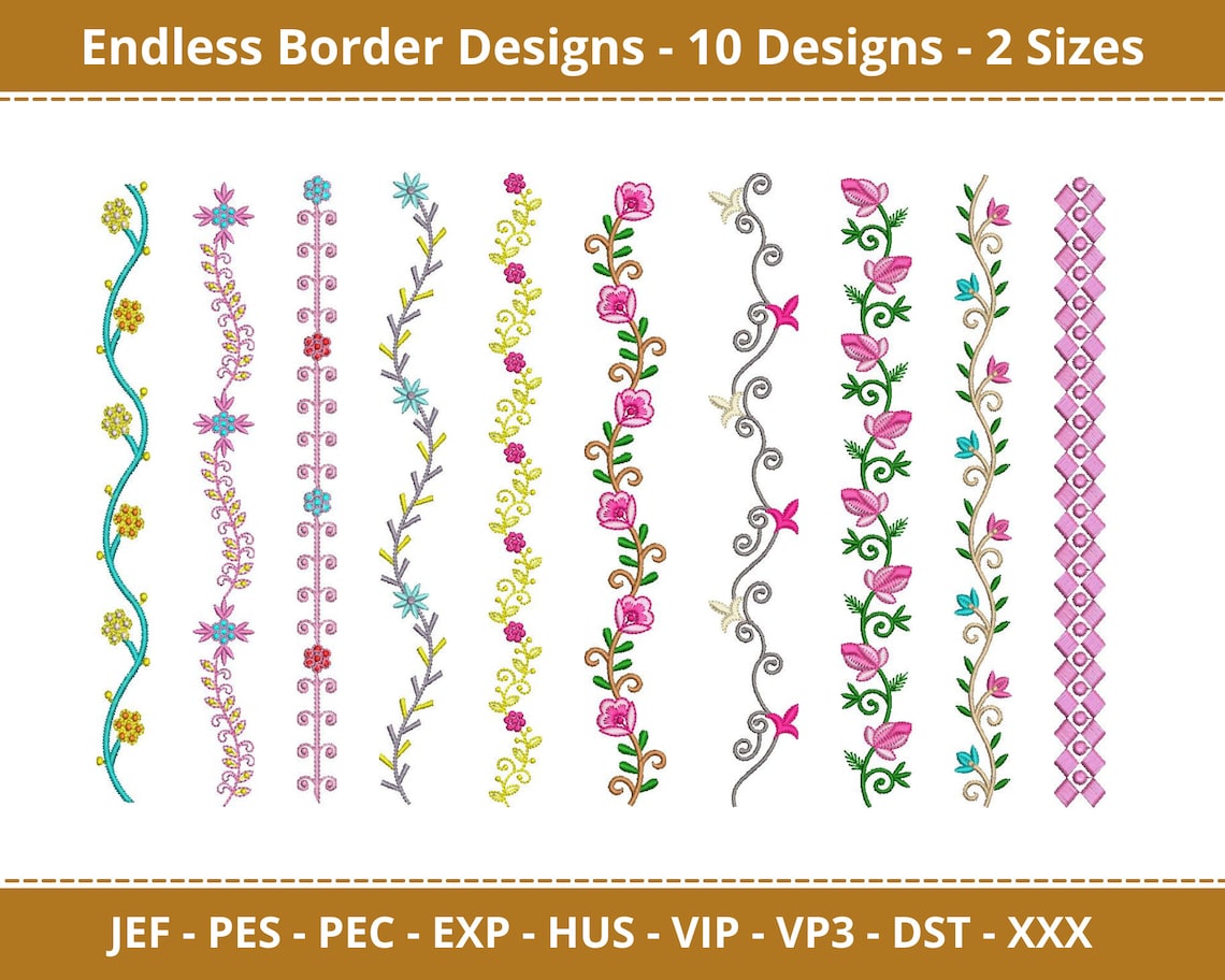 Endless Floral Border Machine Embroidery Designs - Flower Border ...